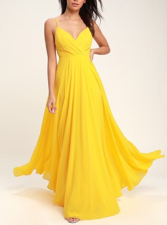 Yellow Ruched Maxi Dress – iwearmystyle